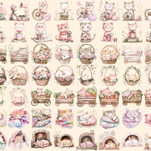 Cottagecore Cats Watercolor Clipart Bundle - 485+ Transparent PNG ...