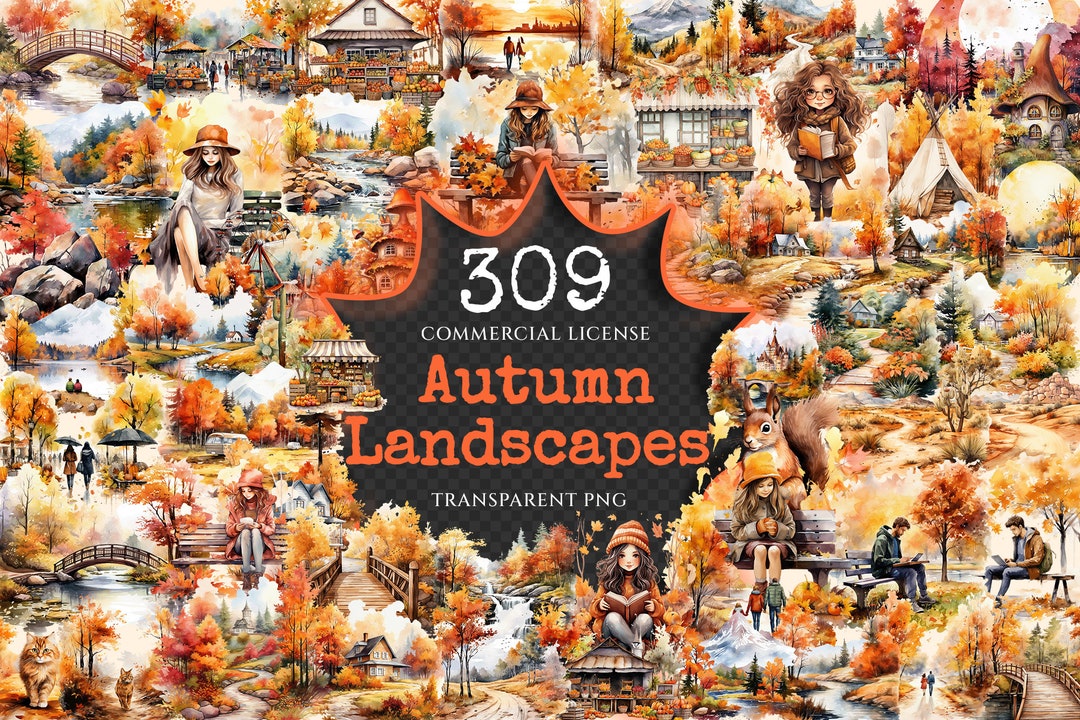 Autumn Landscapes Clipart Bundle - 300+ Transparent PNG, Fall Landscape ...