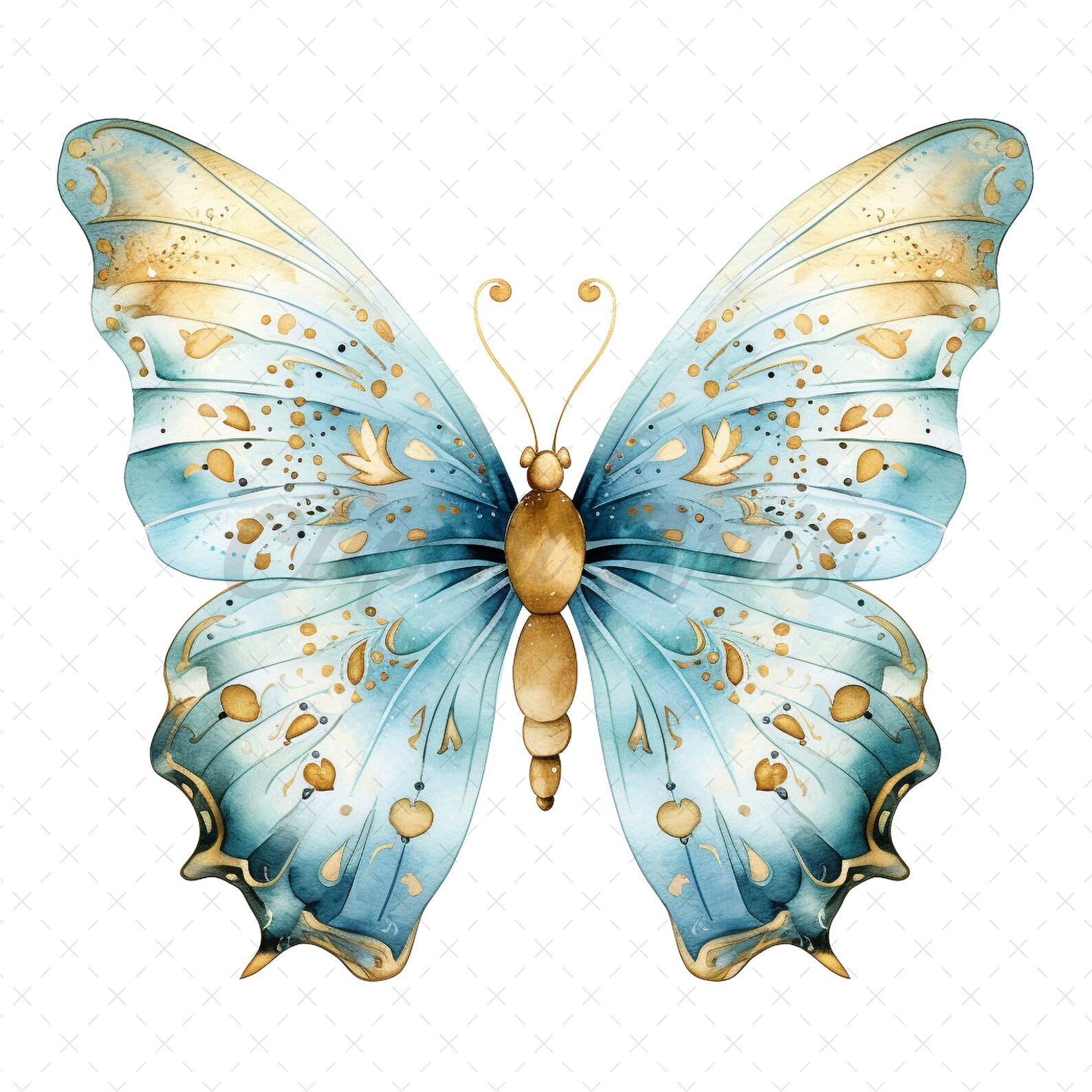 Blue and Gold Butterfly Watercolor Clipart (digital Download) - Etsy