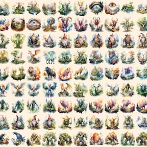 Mythical Creatures Watercolor Clipart Bundle - 845+ Transparent PNG ...