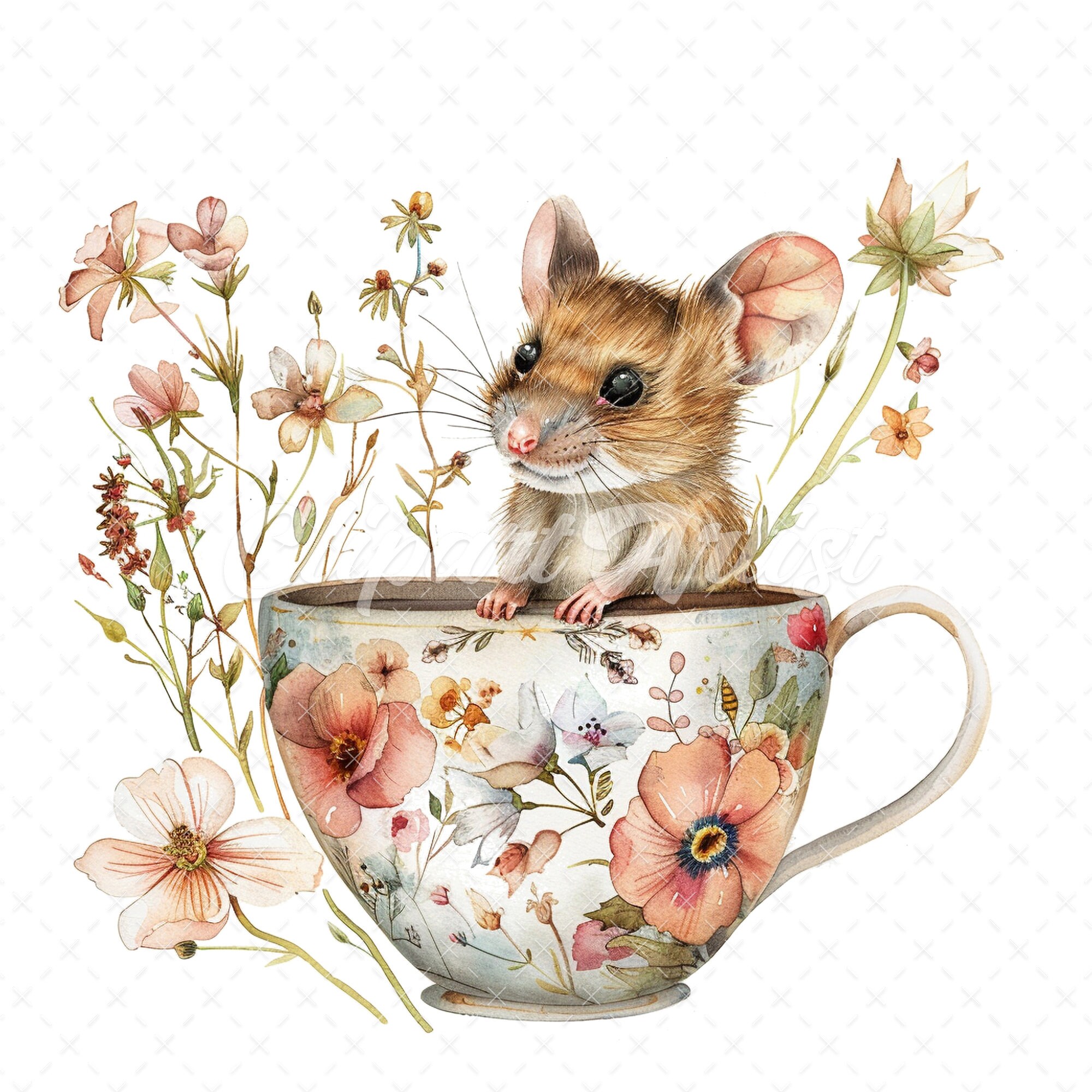 20 High-quality Mice in a Floral Tea Cup Clipart Floral Mice Digital ...