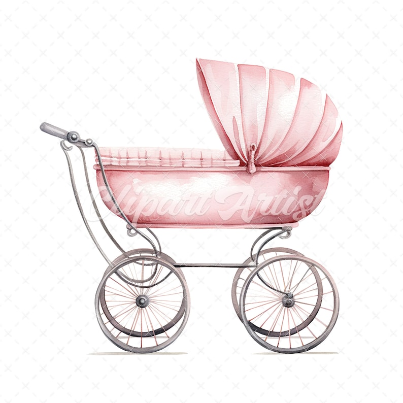 20 High-quality Pink Pram Clipart Pink Pram Digital Watercolor JPG ...