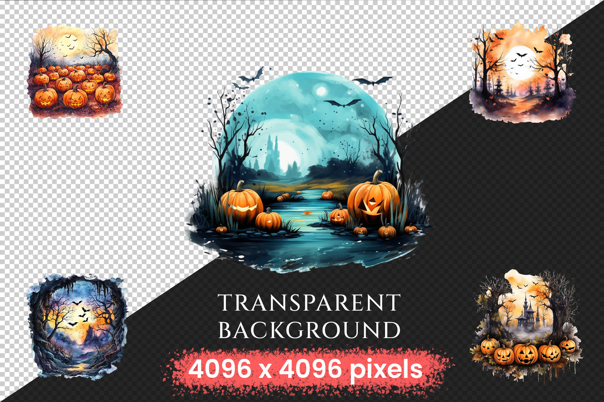Halloween Watercolor Clipart Bundle – Eerie Haunted Landscapes (digital ...