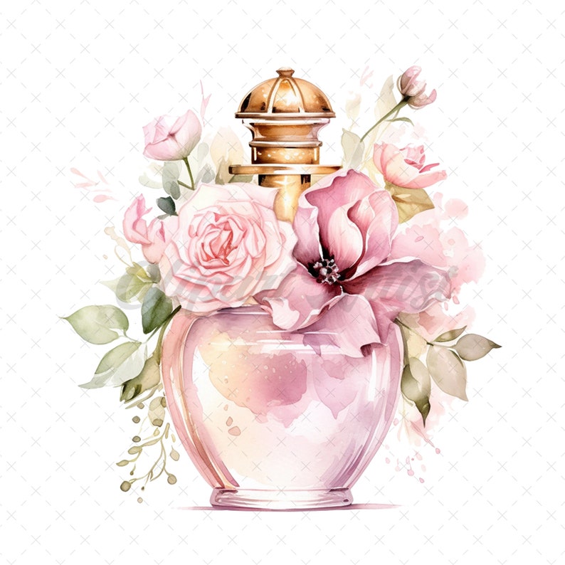 Floral Perfume Bottle Clipart – Watercolor Graphics (digital Download ...