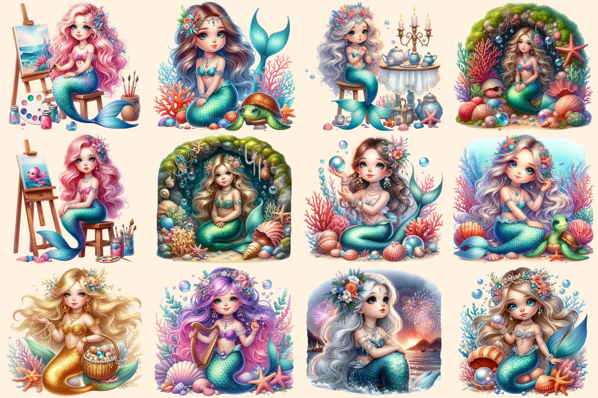 Mermaid Clipart – 55 PNG Illustrations, Ocean Theme (digital Download ...