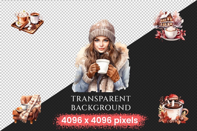 Hot Chocolate Watercolor Clipart Bundle – 560+ PNG Images (digital ...