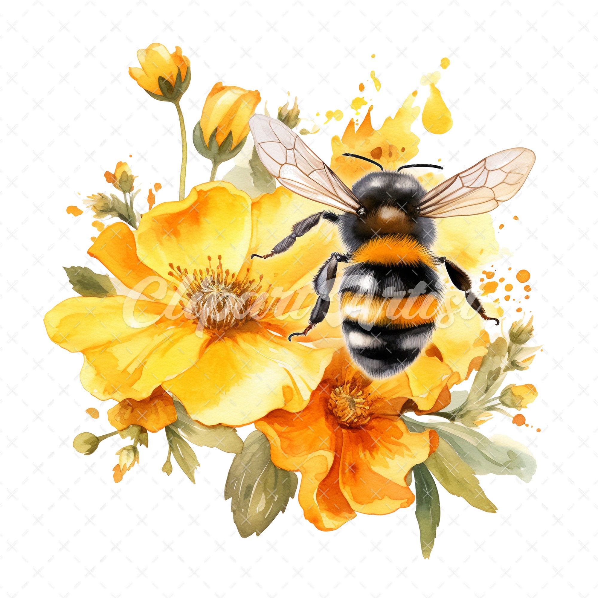 Watercolor Bumble Bee Clipart – Floral JPG Images (digital Download) - Etsy