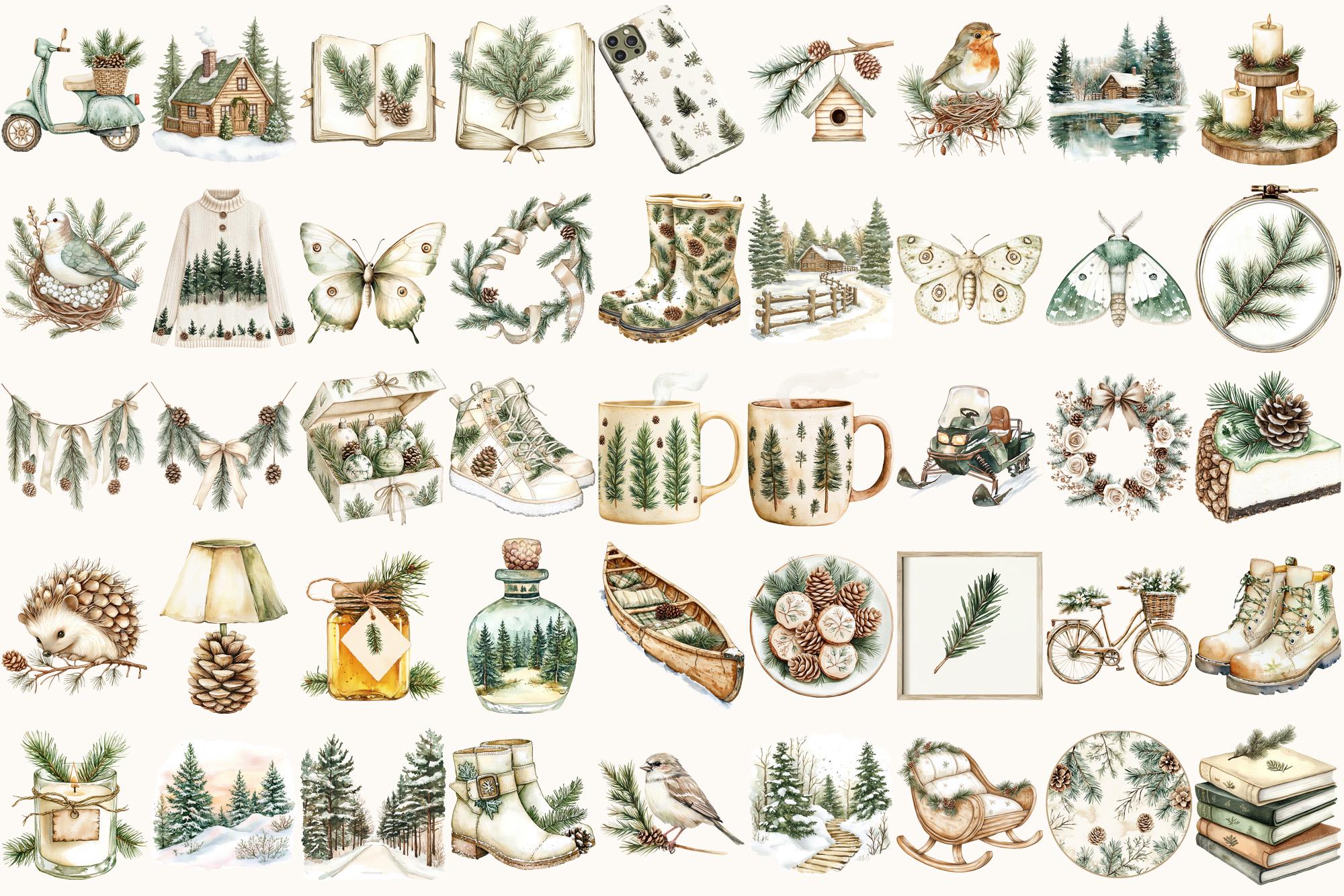 Winter Watercolor Clipart Set – Cozy Christmas Graphics (digital ...