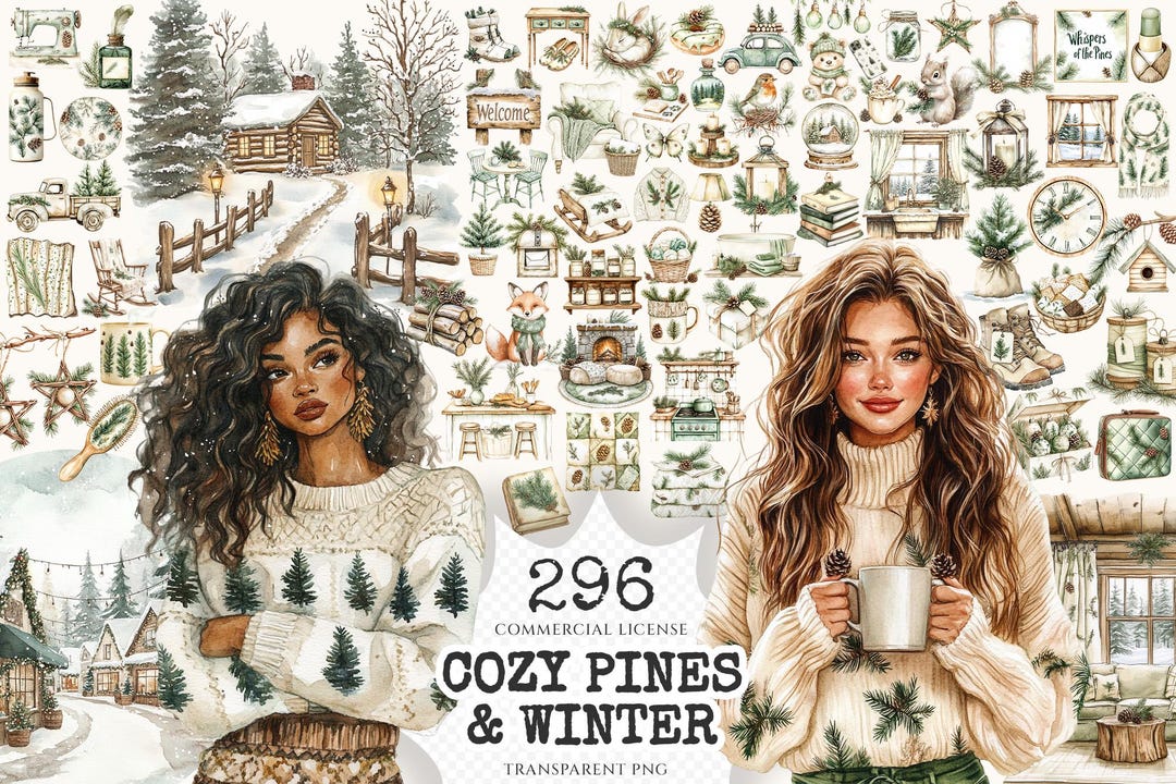 Winter Watercolor Clipart Set – Cozy Christmas Graphics (digital ...