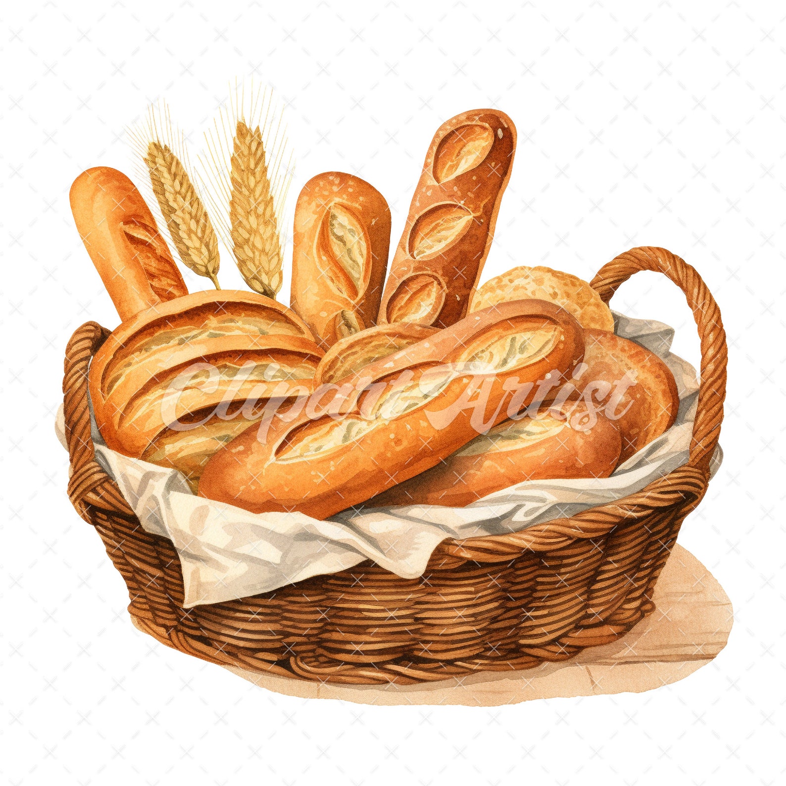 20 High-quality Bread Basket Clipart Bread Basket Digital Watercolor ...