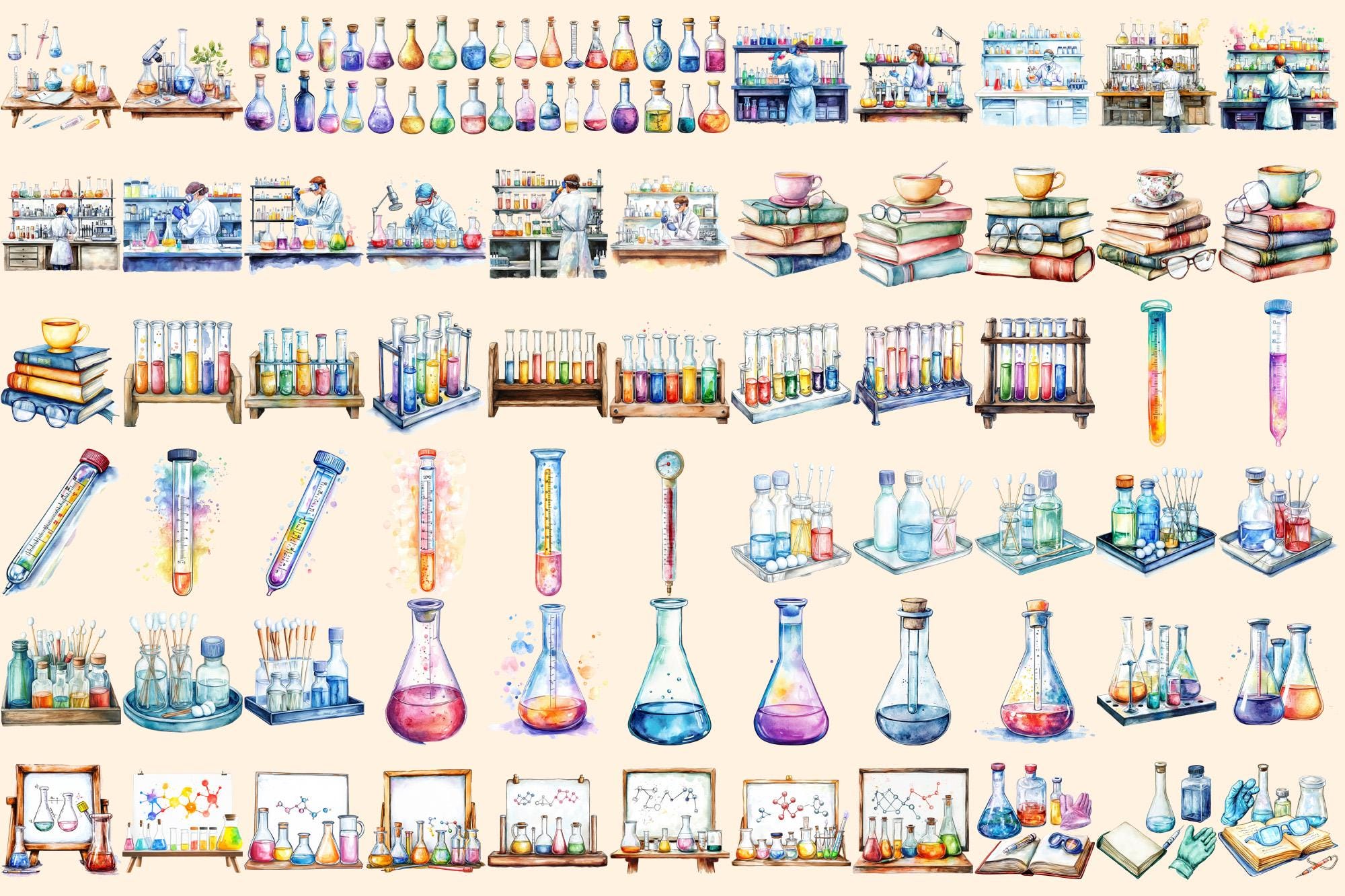 Watercolor Science Lab Clipart – 455+ PNG Graphics (digital Download ...