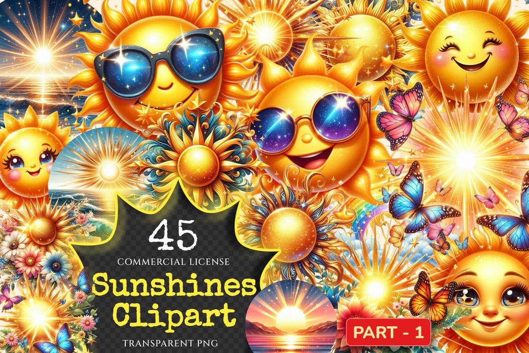 Sunshine Clipart Collection - 45 PNG, Radiant Sun Artwork (digital ...