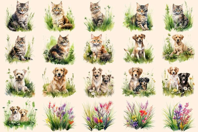 Watercolor Grass Clipart Bundle – 135+ Botanical PNG Illustrations ...