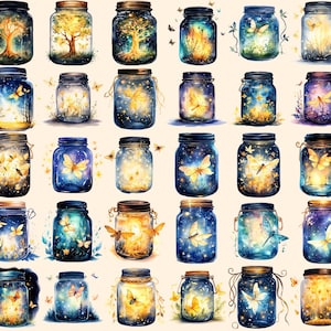 Firefly Jars Watercolor Clipart Bundle – Whimsical PNG Graphics ...