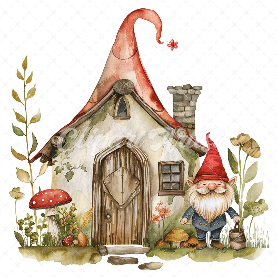 20 High-quality Gnome House Clipart - Gnome House Digital Watercolor ...