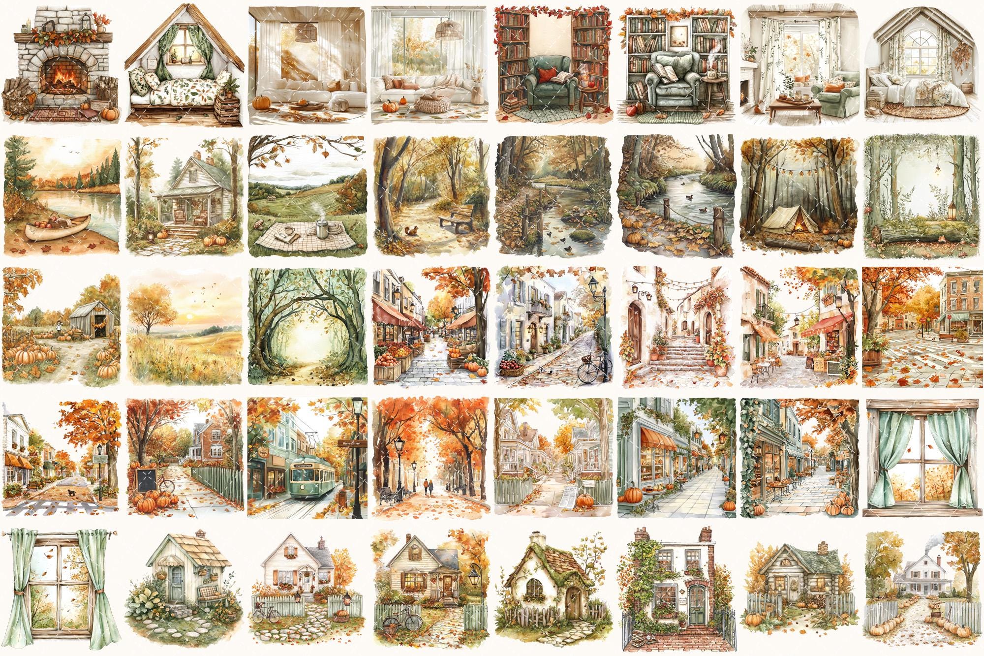 Watercolor Autumn Clipart Set – Fall Leaves & Pumpkins (digital ...