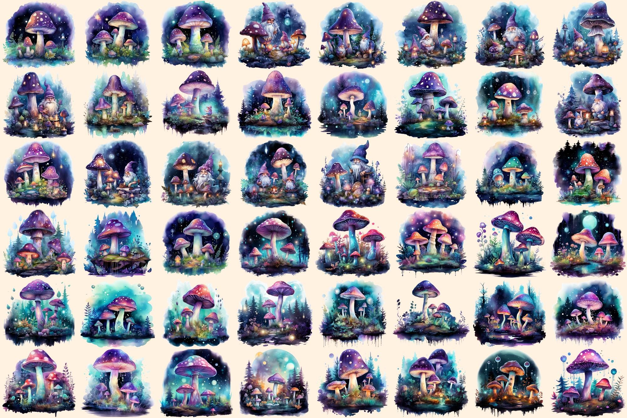 Watercolor Mushroom Clipart Bundle - Magical Fungi PNG Graphics ...