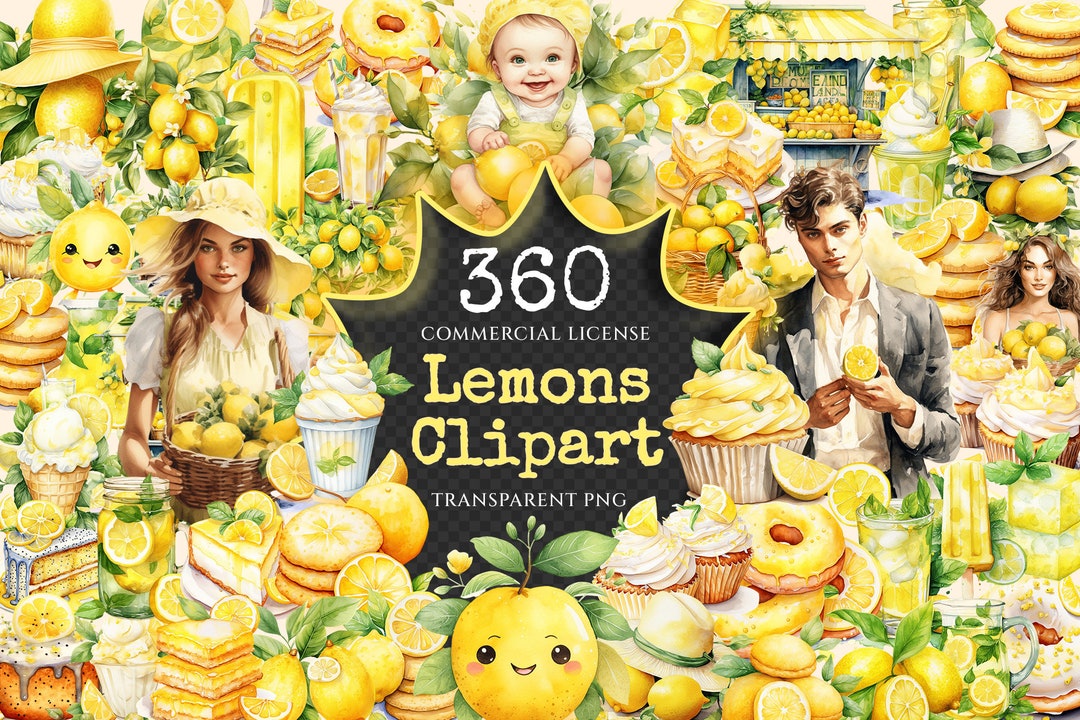 Lemons Watercolor Clipart Bundle – Summer Citrus PNG (digital Download ...