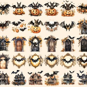 Vintage Bats Watercolor Clipart Bundle – 250+ PNG, Halloween (digital ...