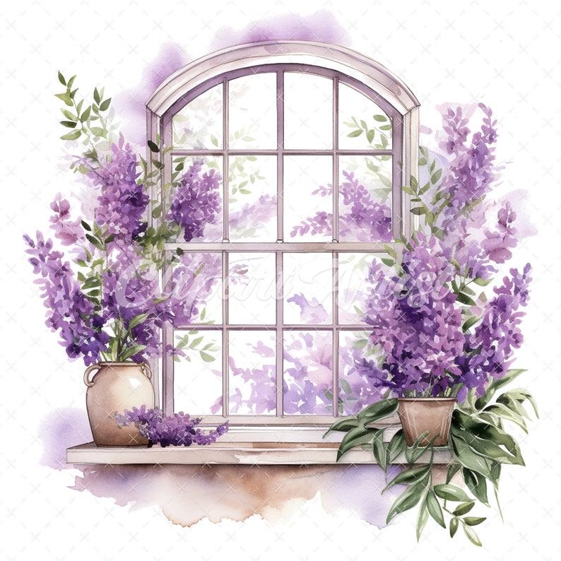 20 High-quality Purple Floral Windows Clipart Purple Windows Digital ...