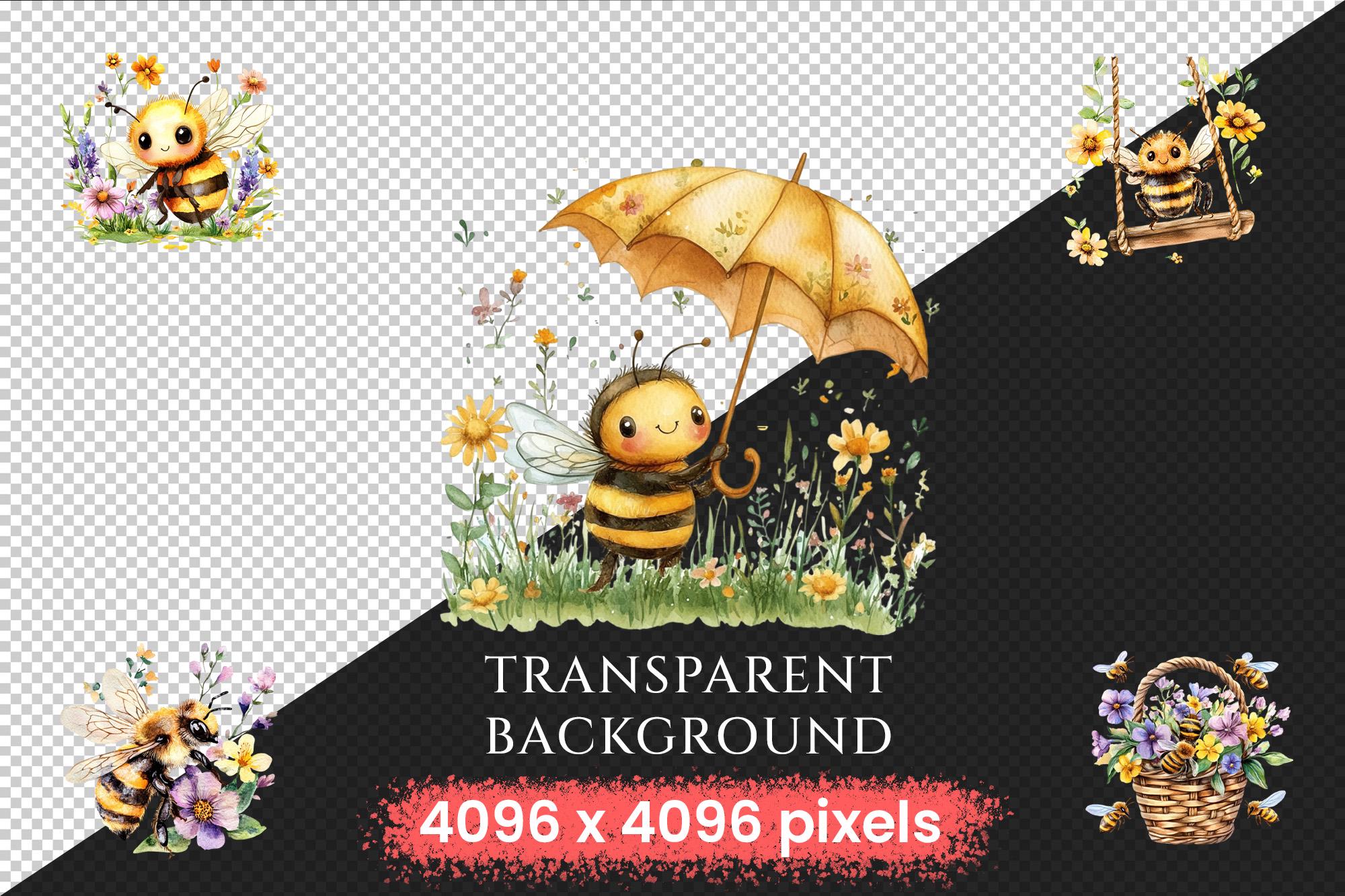 Watercolor Honey Bee Clipart Bundle – 440+ PNG Graphics (digital ...