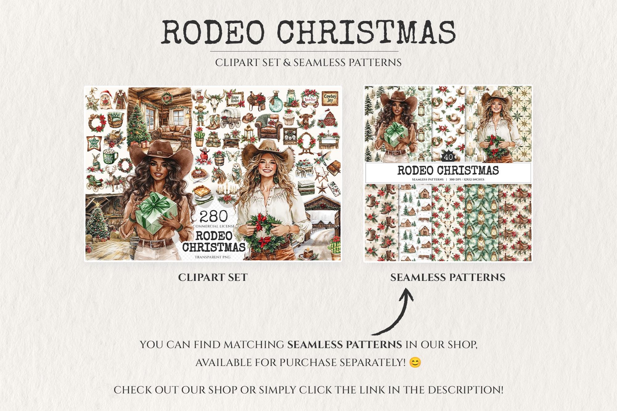 Rodeo Christmas Watercolor Clipart Set – Western Holiday PNG (digital ...