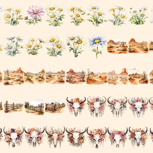 Western Watercolor Clipart Bundle - 370+ Transparent PNG, Texas Cowboy ...