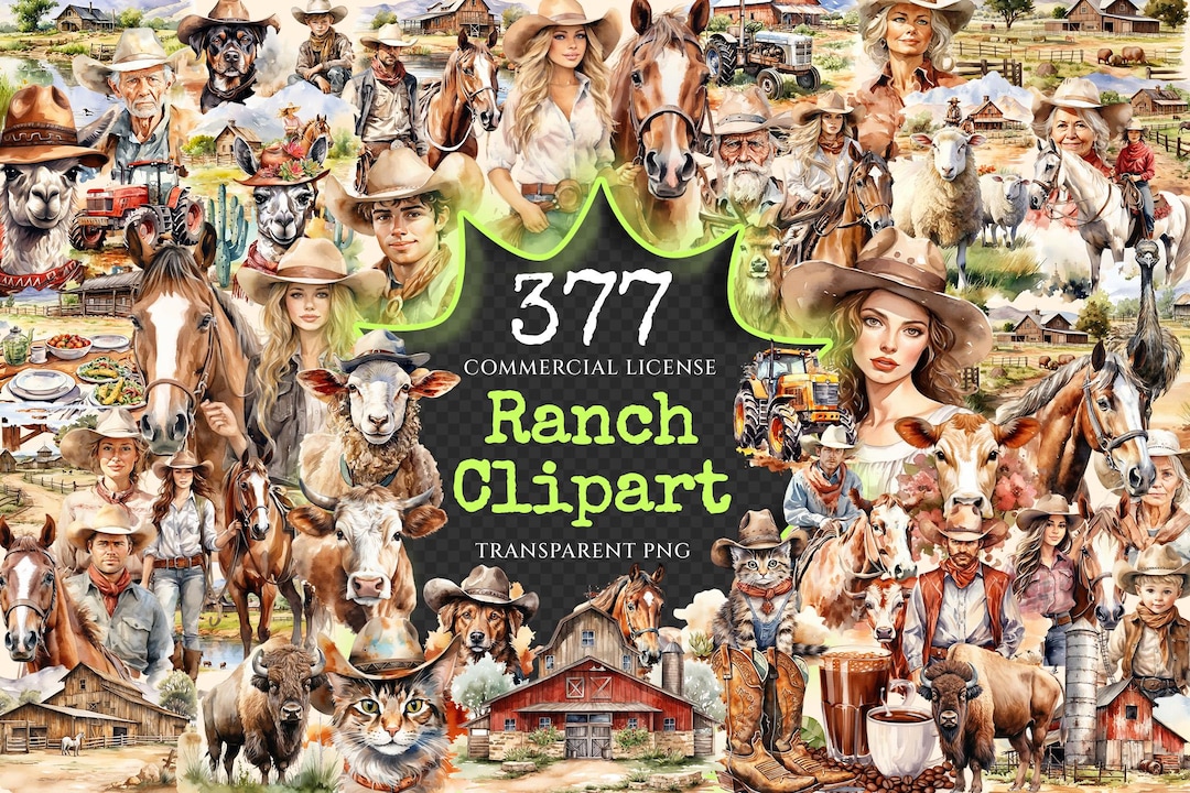 Ranch Watercolor Clipart Bundle - 374+ Transparent PNG, Rustic ...