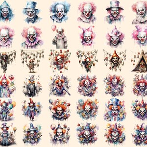 Scary Clowns Watercolor Clipart Bundle – Halloween PNG Graphics ...
