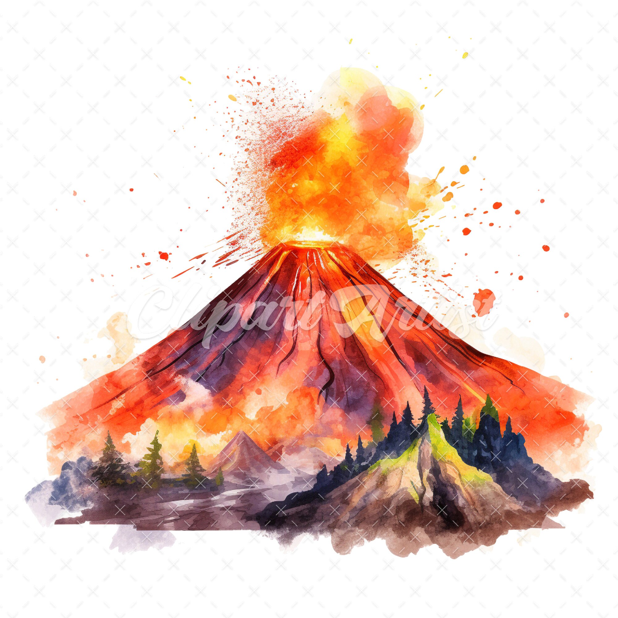 20 High-quality Volcano Clipart Volcano Digital Watercolor JPG Instant ...