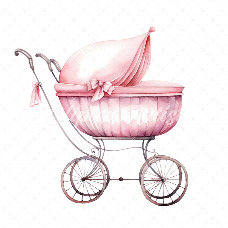 20 High-quality Pink Pram Clipart Pink Pram Digital Watercolor JPG ...