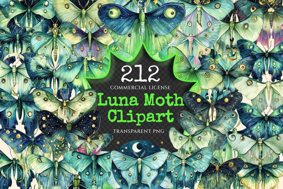 Luna Moth Watercolor Clipart – Mystical Insect Graphics (digital ...