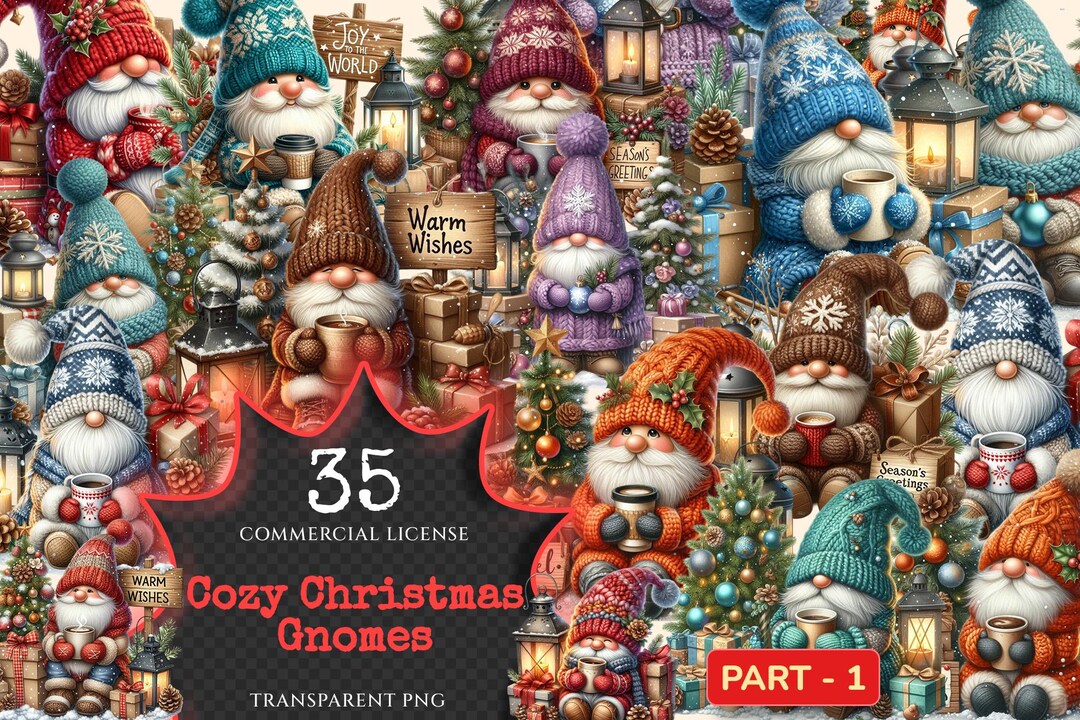 Christmas Gnomes Clipart – 35 Cozy PNG Illustrations (digital Download ...