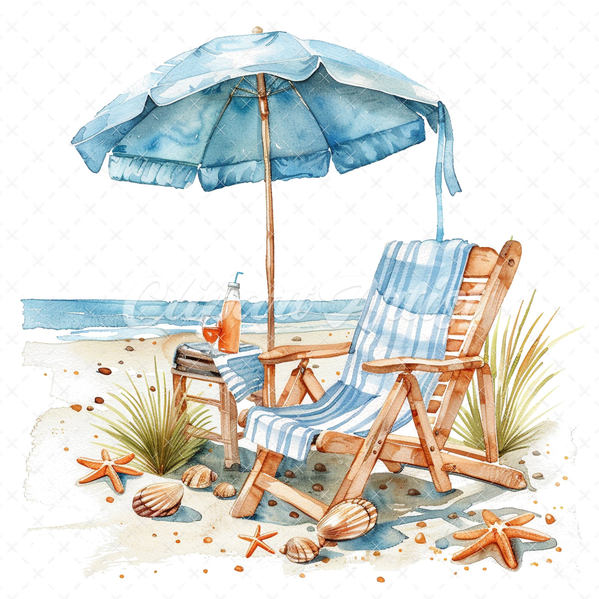 20 High-quality Beach Set Clipart Beach Set Digital Watercolor JPG ...