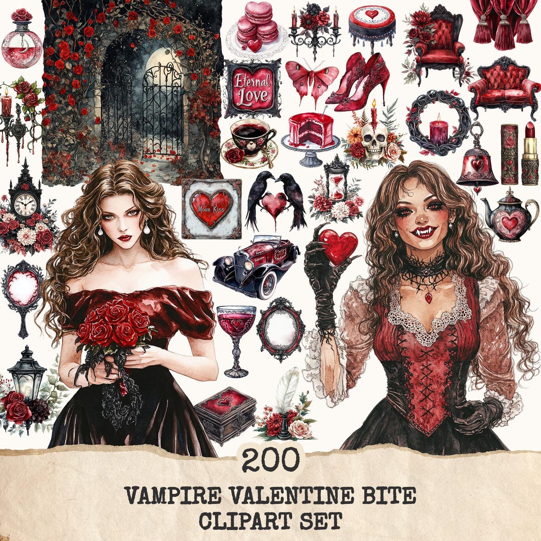 Vampire Valentine Clipart Set – Gothic Romance Graphics (digital ...