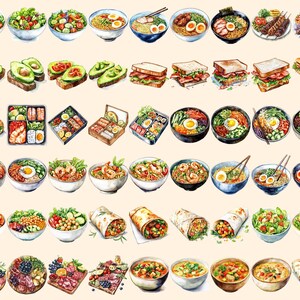 Watercolor Lunch Foods Clipart Bundle – 450+ PNG, Commercial Use ...