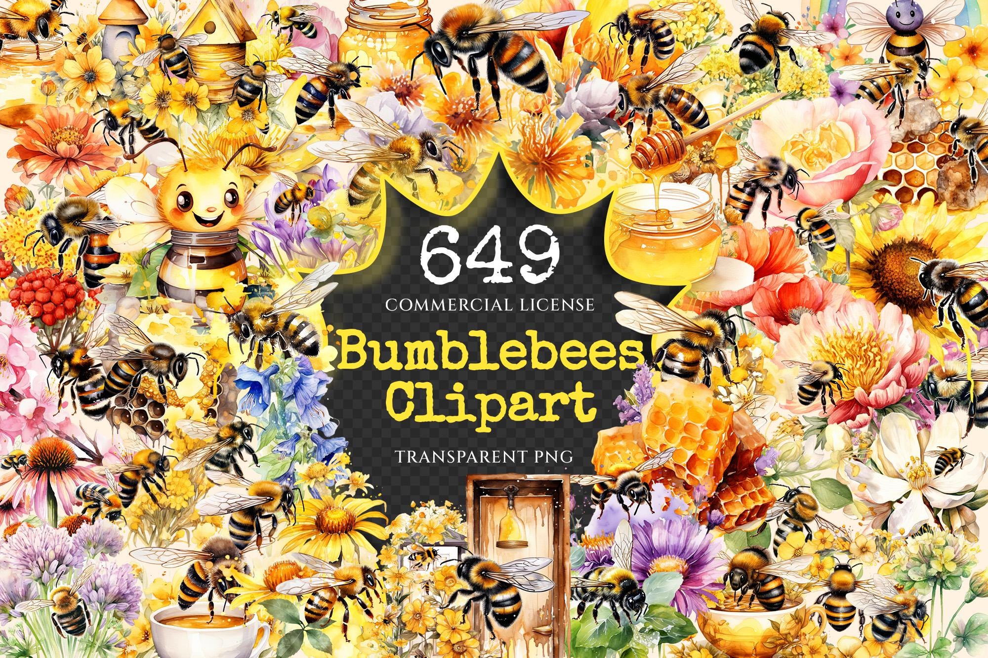 Watercolor Bumblebees Clipart Bundle – Honey Bee Illustrations (digital ...