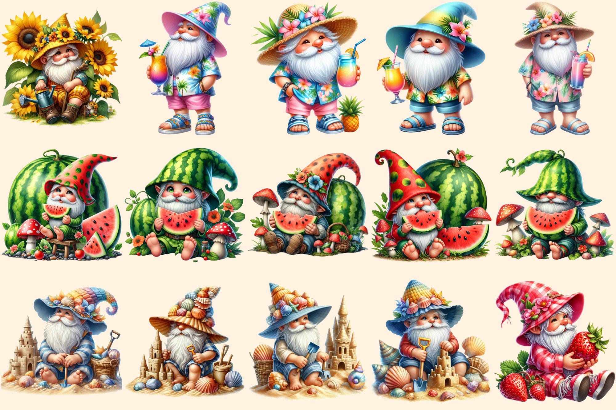 Summer Gnomes Clipart Collection – Cheerful Illustrations (digital ...