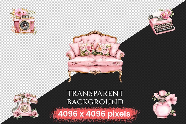 Pink Antiques Watercolor Clipart Bundle – Vintage Graphics (digital ...