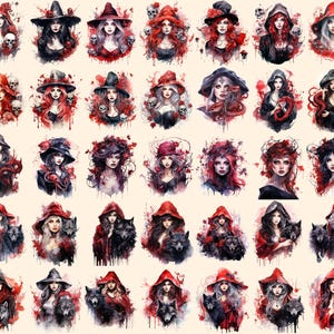 Gothic Witches Watercolor Clipart Bundle - 295+ Transparent PNG ...