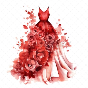 Red Dress Watercolor Clipart – Fashion Illustration (digital Download ...