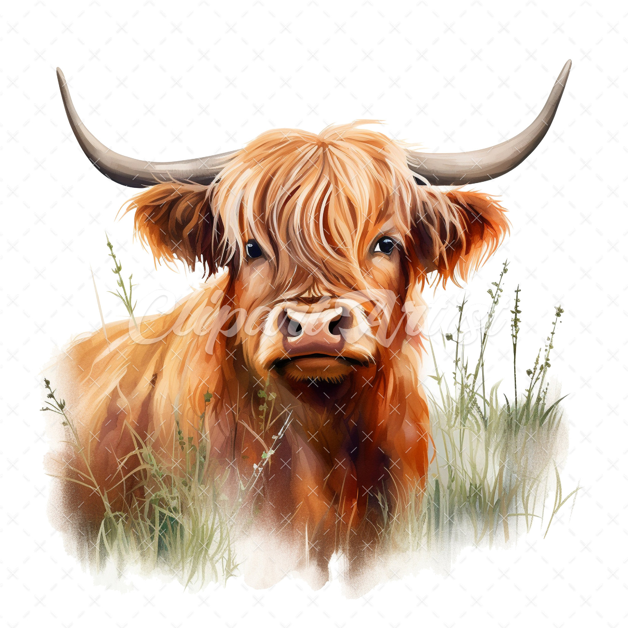 19 High-quality Highland Cow in Grass Clipart Highland Cow Digital ...