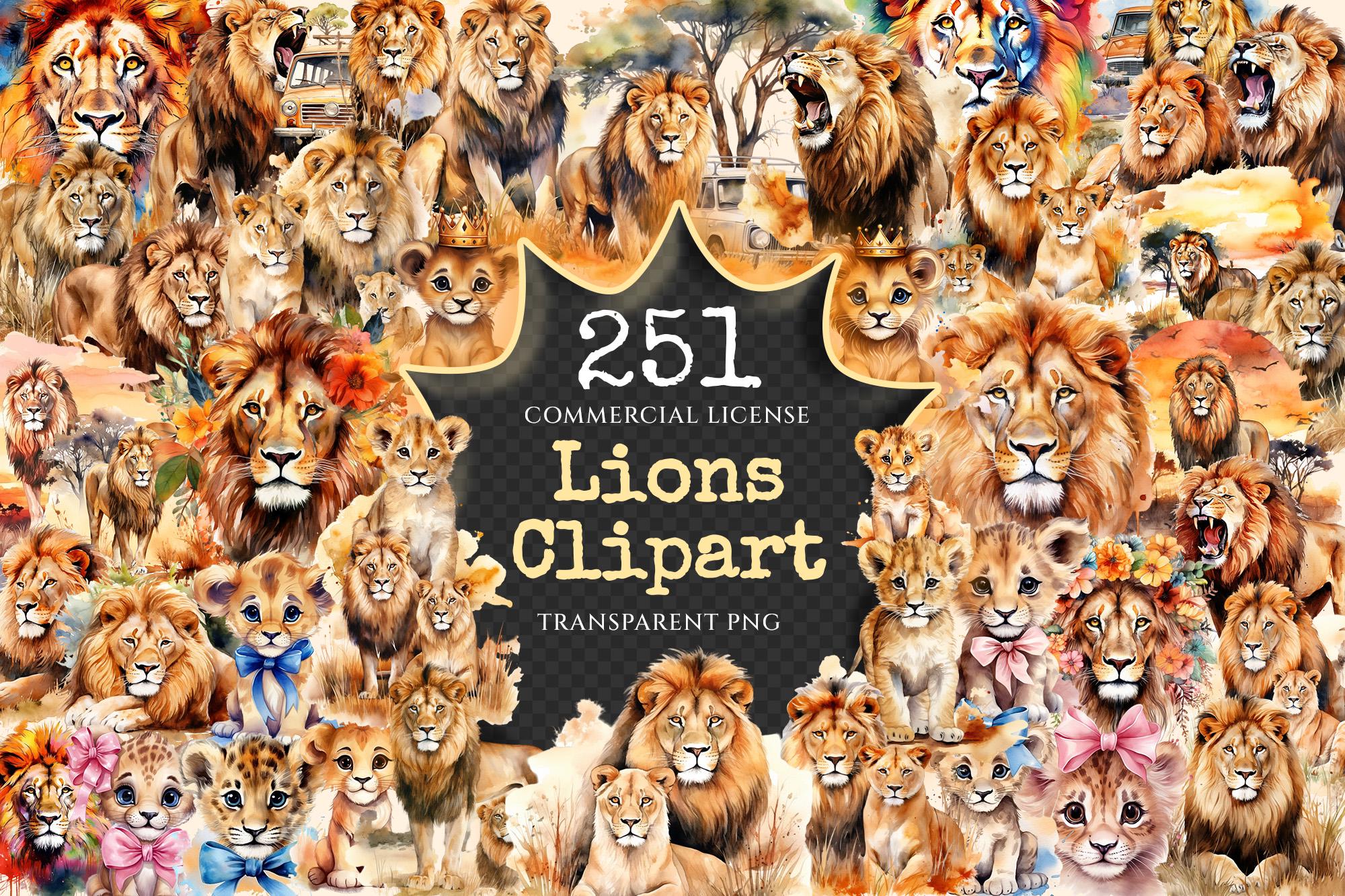 Watercolor Lion Clipart Bundle – 248+ PNG Graphics, Commercial Use ...
