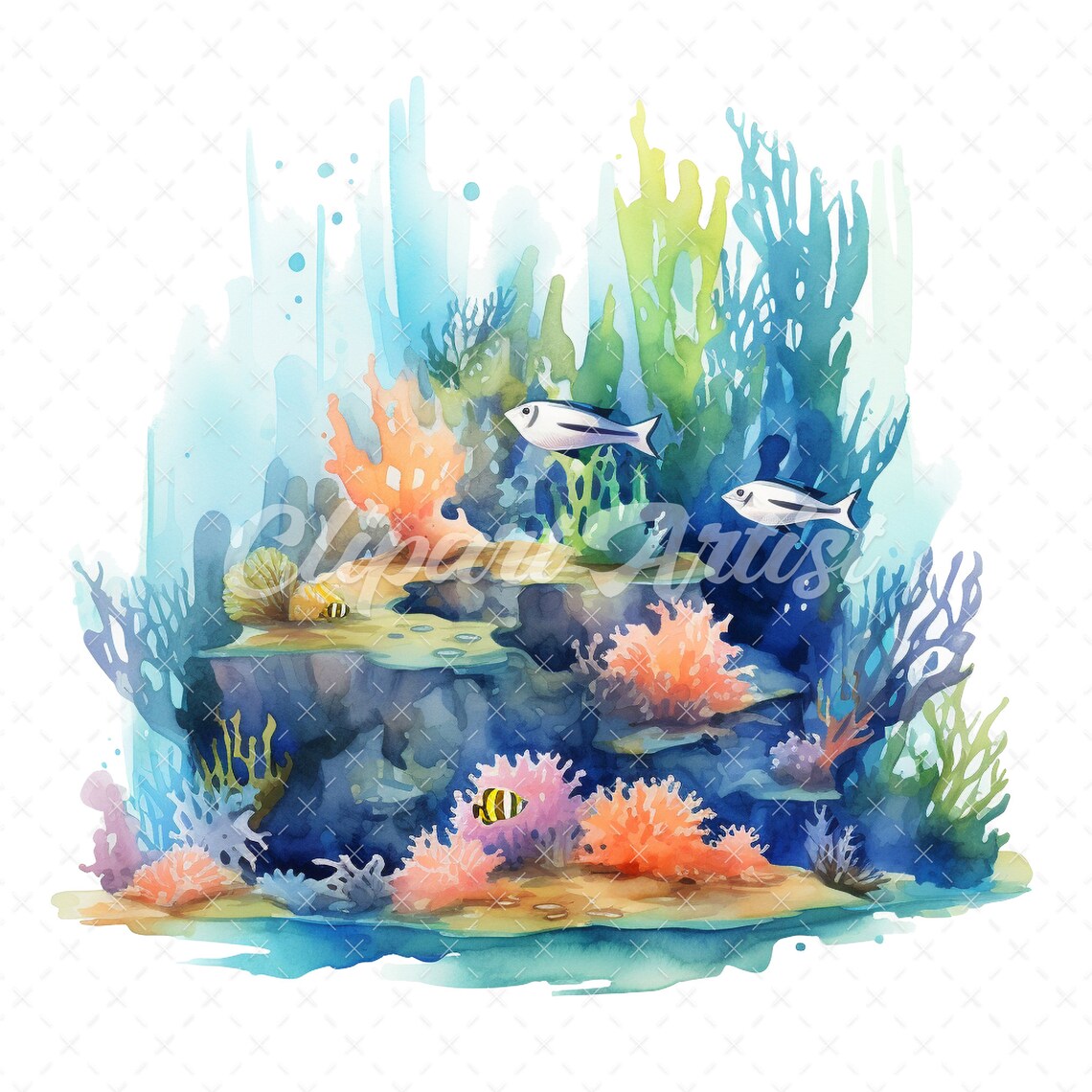 Underwater Watercolor Clipart – Ocean JPG Graphics (digital Download ...