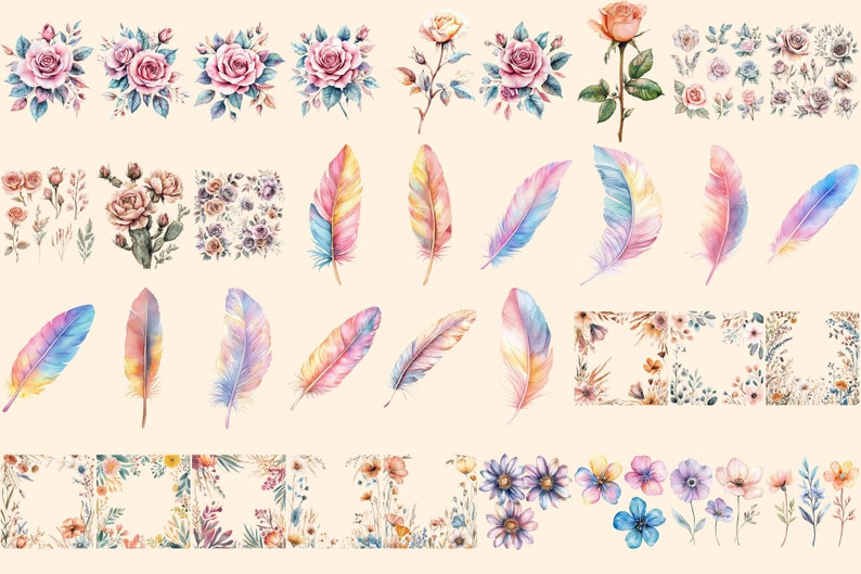 Boho Western Watercolor Clipart Bundle – 240+ PNG Graphics (digital ...