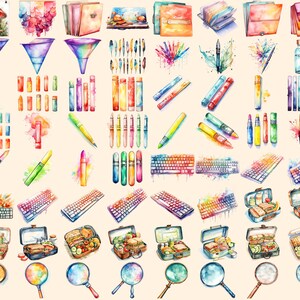 School Supplies Watercolor Clipart Bundle - 535+ Transparent PNG, Back ...