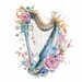 20 High-quality Magical Floral Harp Bird Clipart Floral Harp Digital ...