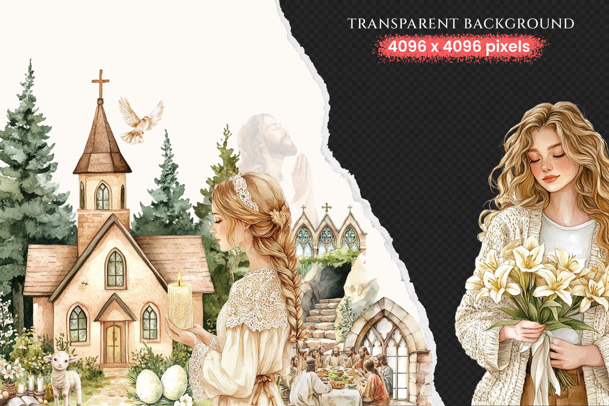 Watercolor Easter Clipart Set – Religious PNG Graphics (digital ...