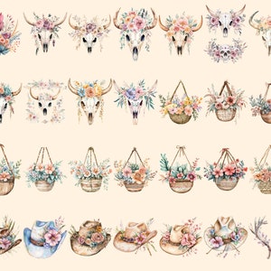 Boho Western Watercolor Clipart Bundle – 240+ PNG Graphics (digital ...