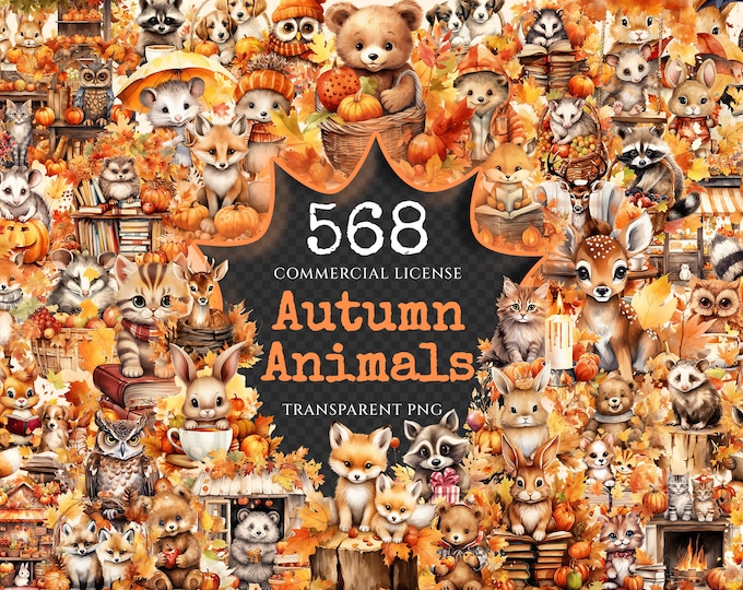 Cute Fall Animal Clipart Png Sublimation, Autumn Cute Baby Animals PNG ...